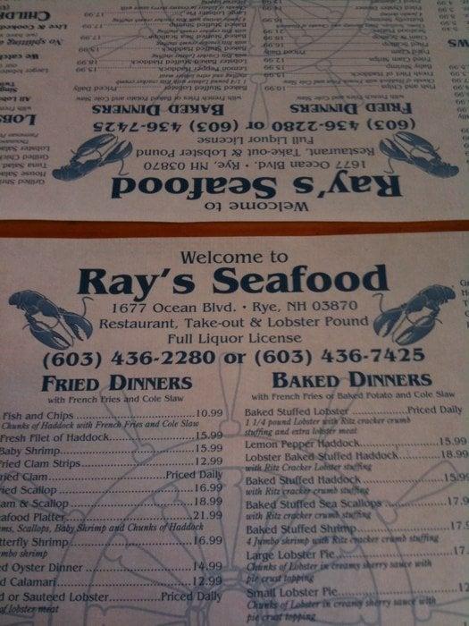 Menu at Ray's Seafood restaurant, Rye