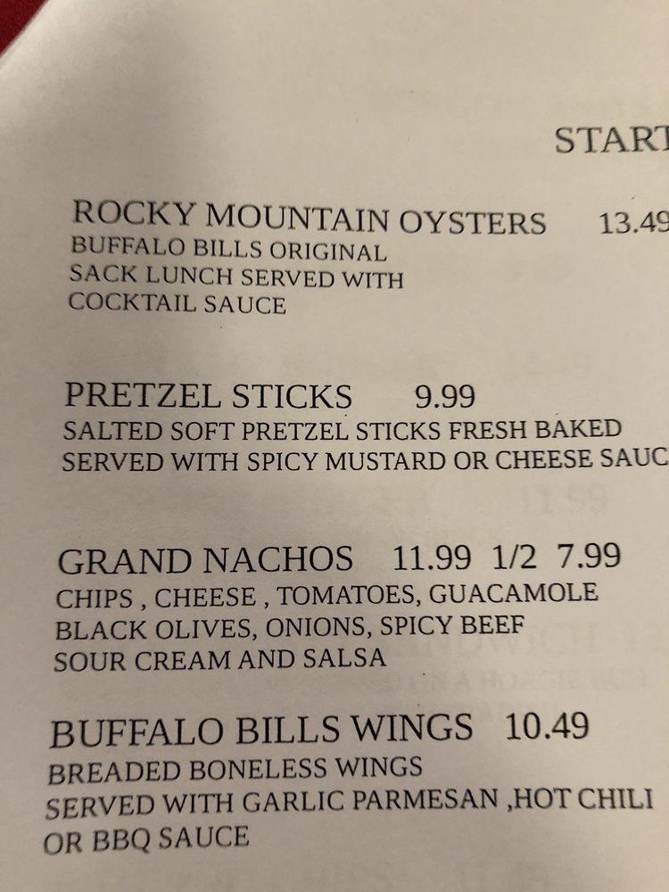 Menu at Buffalo Bill's Irma Hotel & Restaurant, Cody