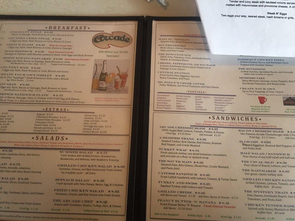 Menu at The Arcade Restaurant, Memphis