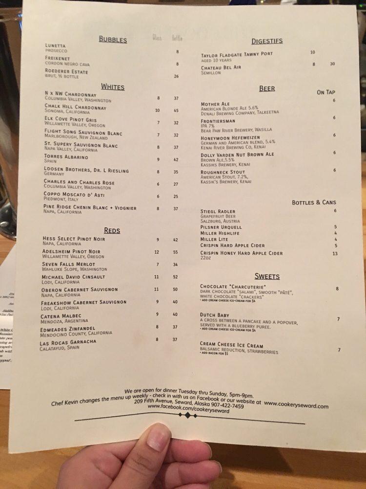 Menu at The Cookery pub & bar, Seward