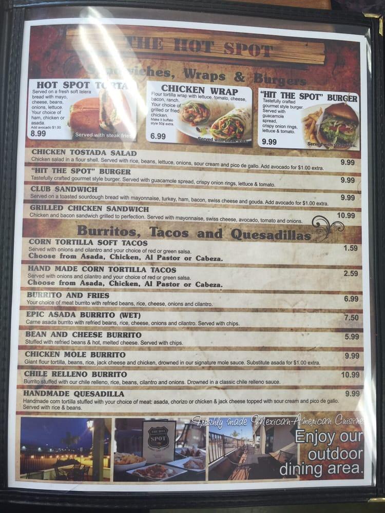 Menu at The Hot Spot restaurant, Fontana