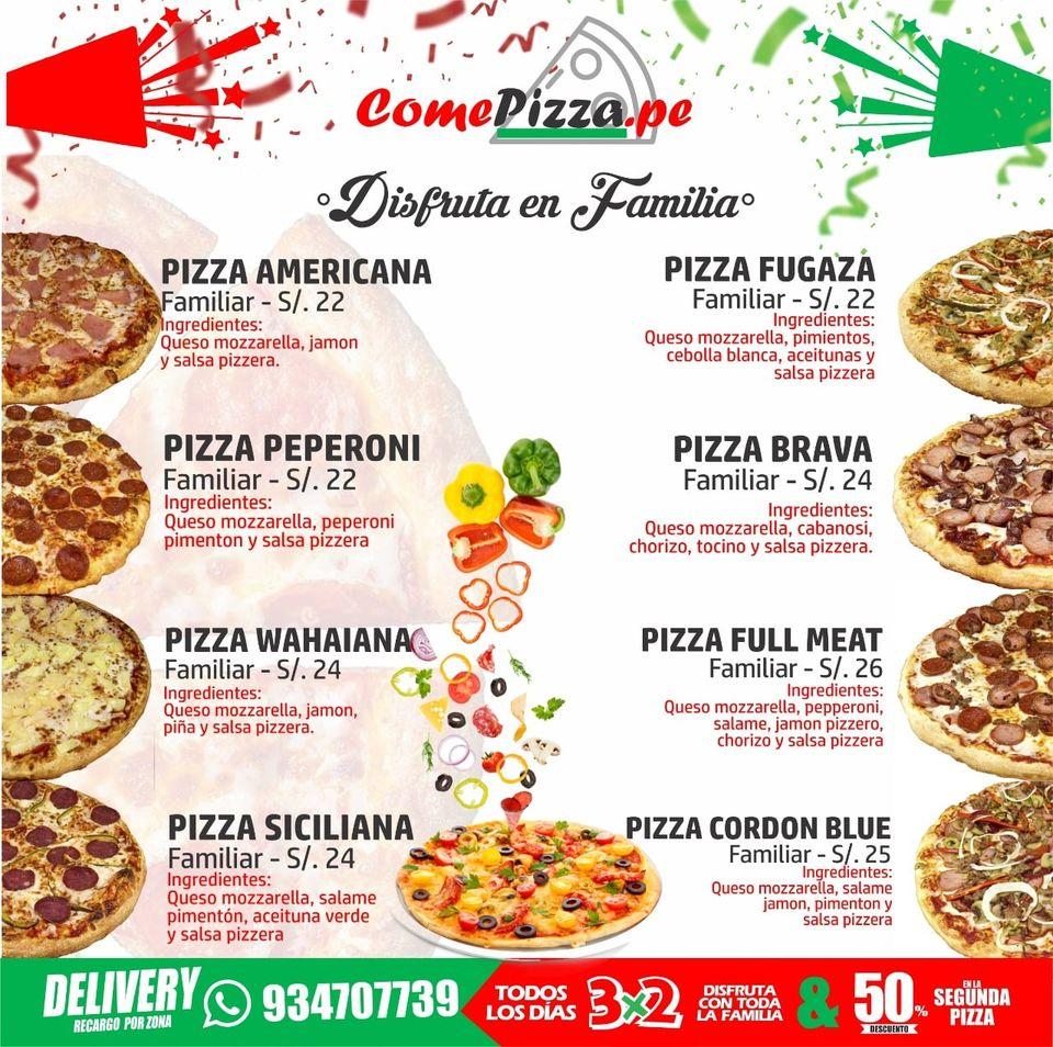 Menu at Come Pizza restaurant, Ventanilla