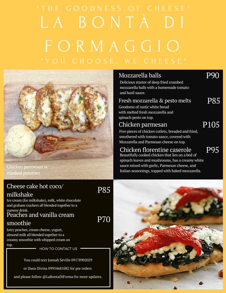Menu at La Bonta Di Formmaggio restaurant, Quezon City