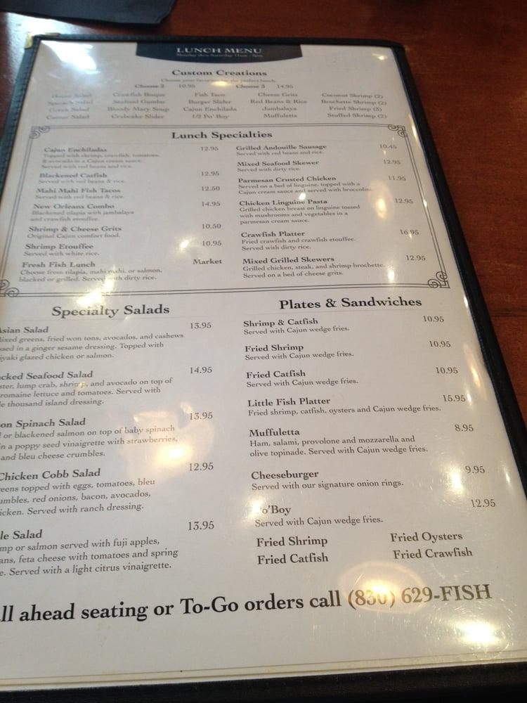 Menu at McAdoo's Seafood Company restaurant, New Braunfels