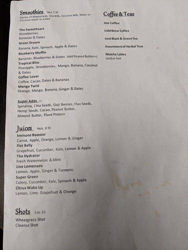 Menu at Nature’s Plate Cafe & Juice Bar, Keyport