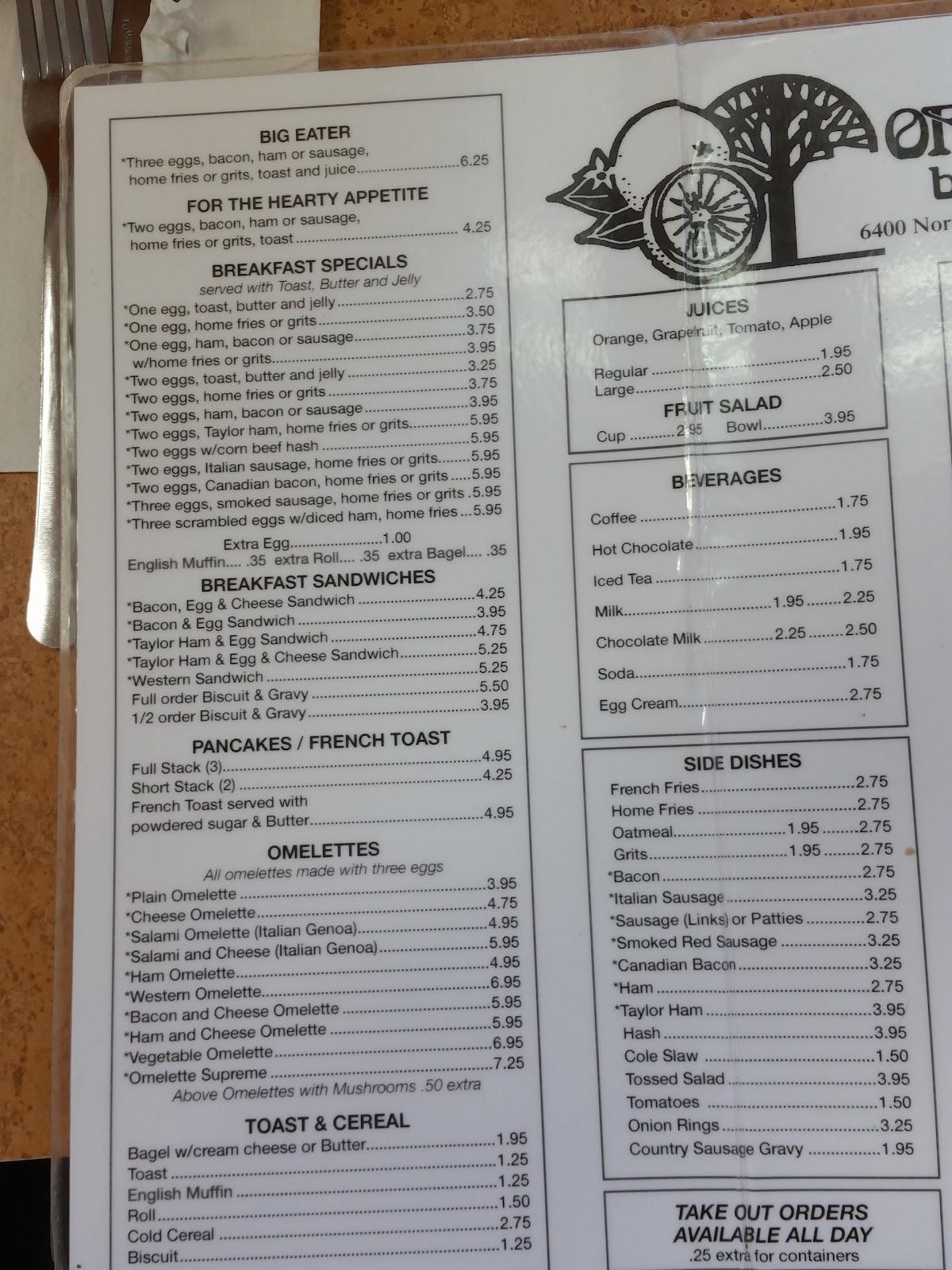 Menu at Orange Tree Breakfast & Lunch restaurant, Tamarac