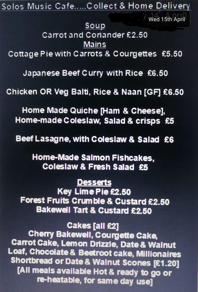 Menu at Solos Music Cafe, Willerby, 141 Kingston Rd