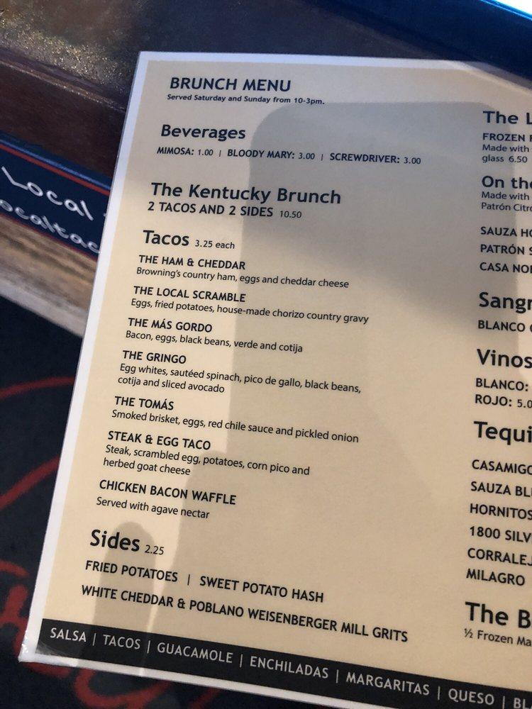 Menu at The Local Taco Lexington restaurant, Lexington