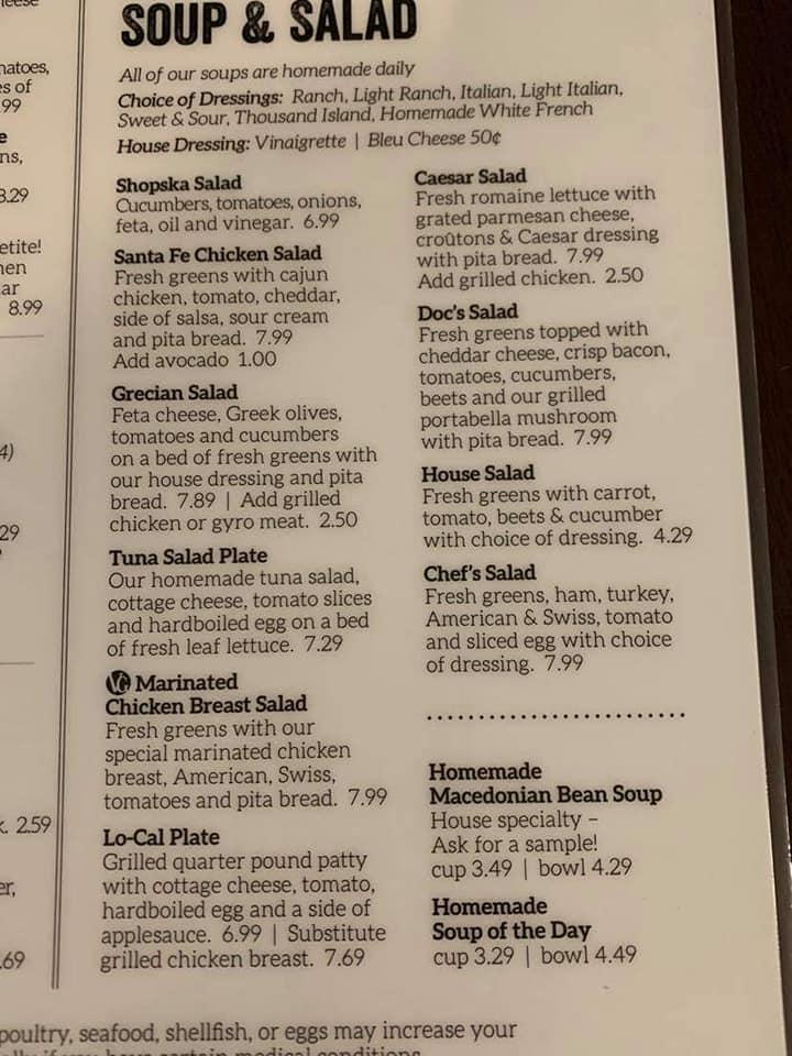Menu at Village Gardens restaurant, Cuyahoga Falls