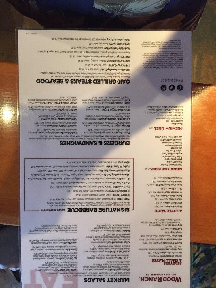 Menu at Wood Ranch BBQ, Cerritos