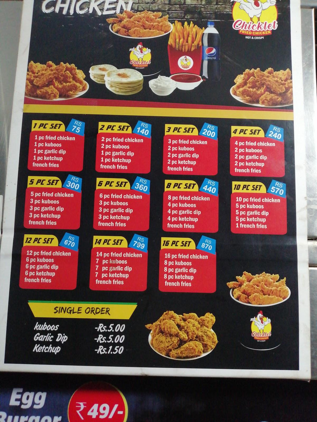 Menu at Chicklet FRIED CHICKEN Hot & crispy, Pookkiparamba