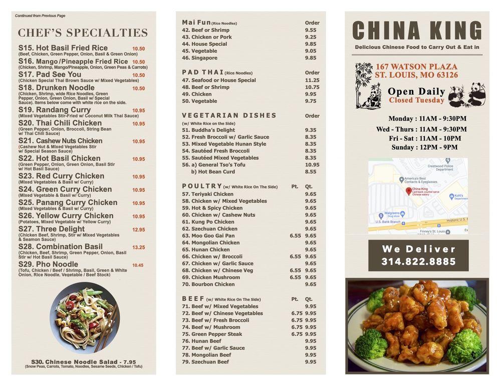 Menu at China King restaurant, Crestwood, 167 Watson Plaza