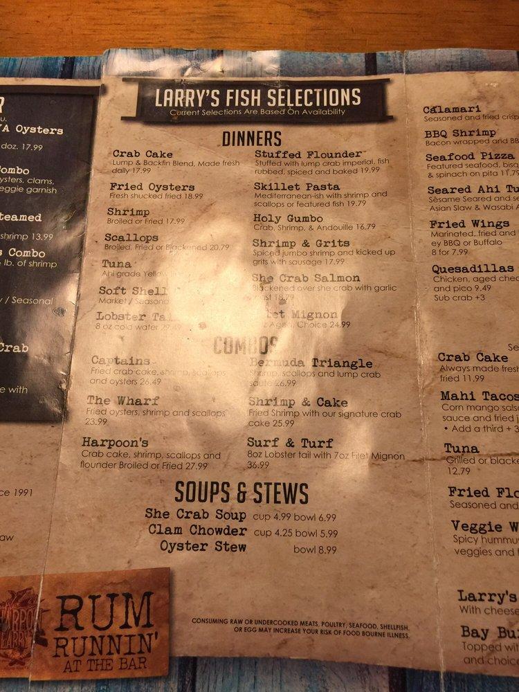 Menu at Harpoon Larry's Fish House & Oyster Bar, Newport News