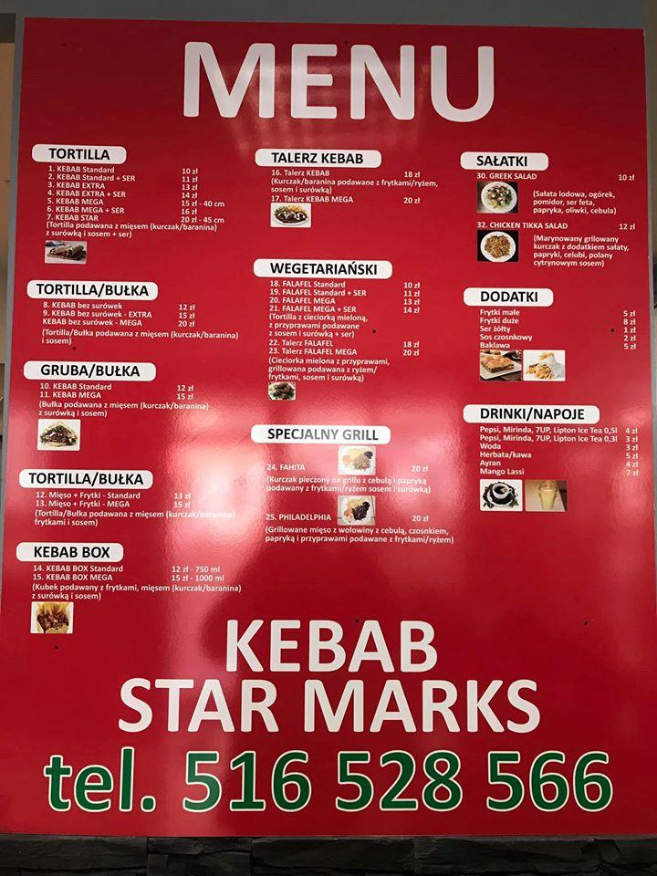Menu at Kebab Star Marks restaurant, Nakło nad Notecią, Dąbrowskiego 7