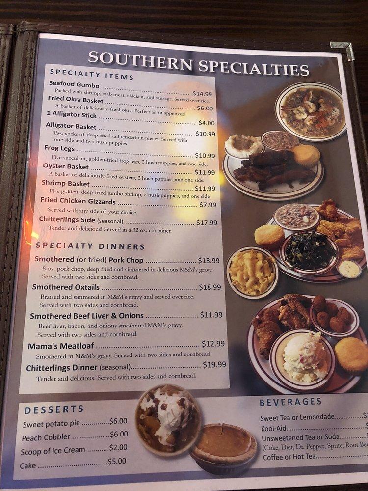 Menu at M&M's Southern Café restaurant, Sparks