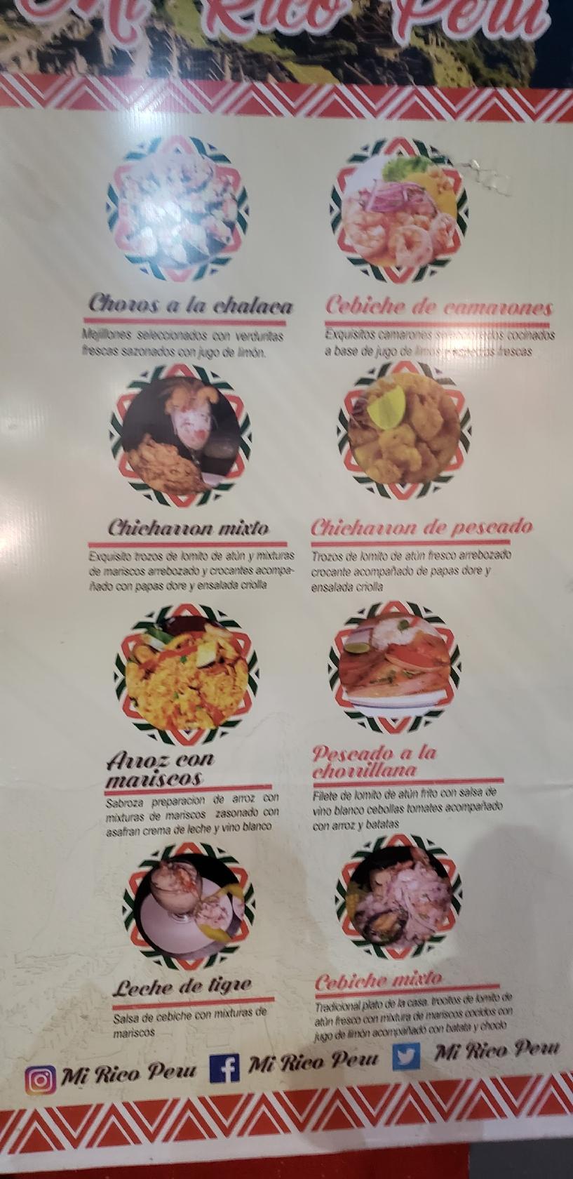 Carta del restaurante Mi Rico Perú Lomas, Lomas del Zamora