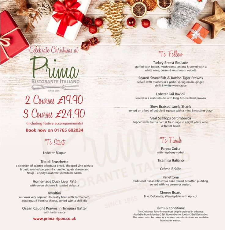 Menu at Prima Pizzeria, Ripon