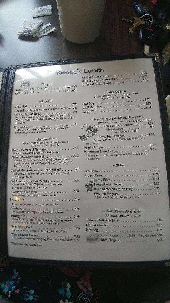 Menu at Renee's Diner cafe, North Adams