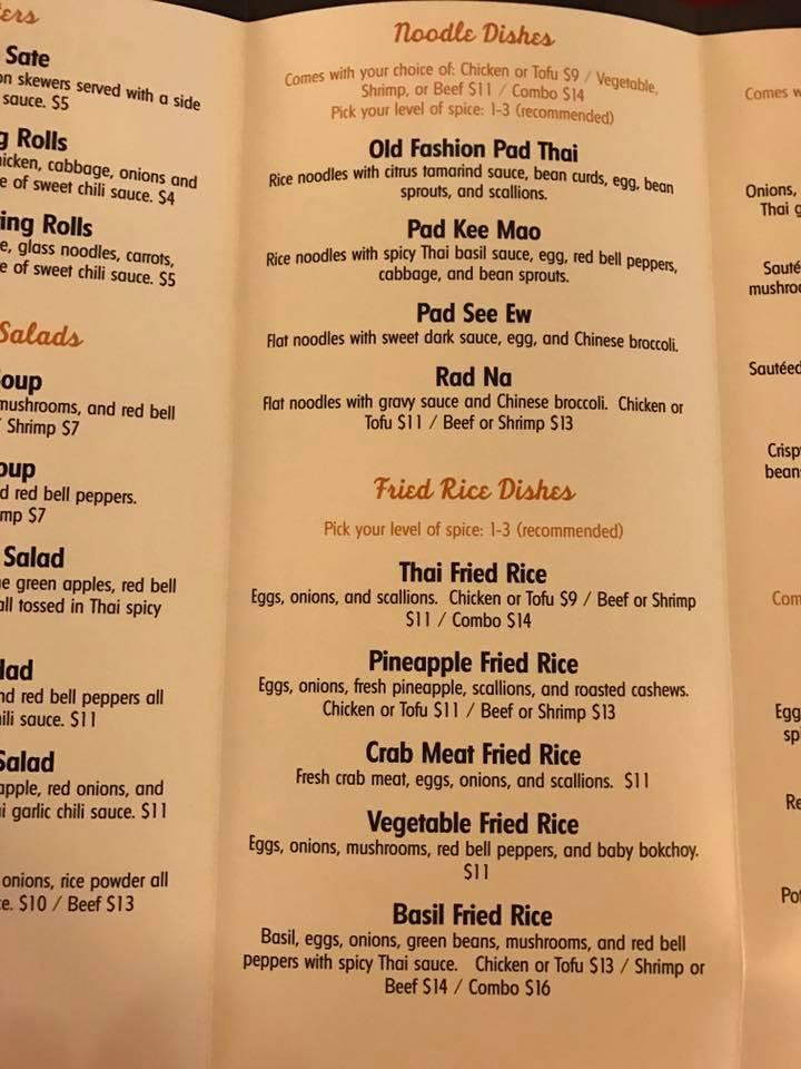 Menu at Tana Thai Bistro restaurant, Oklahoma City