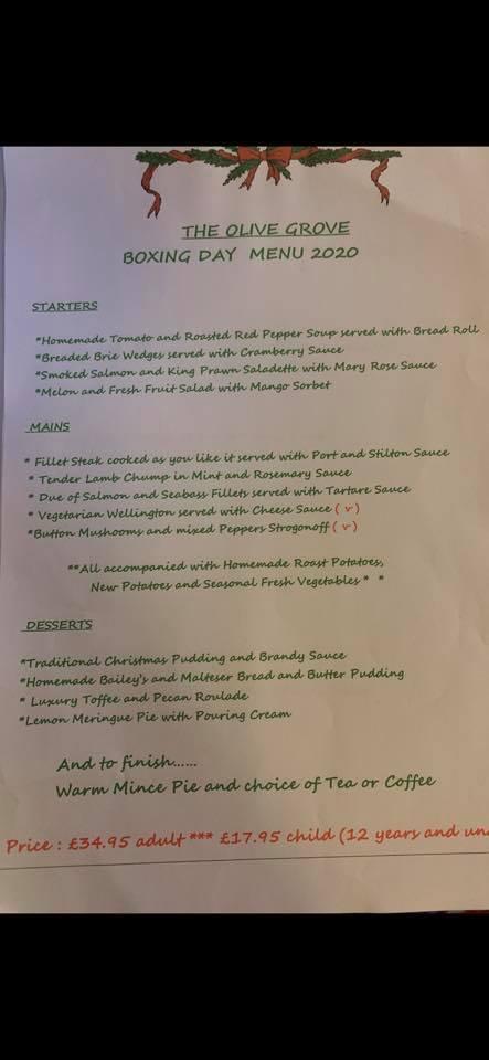 Menu at The Olive Grove restaurant, Cannock