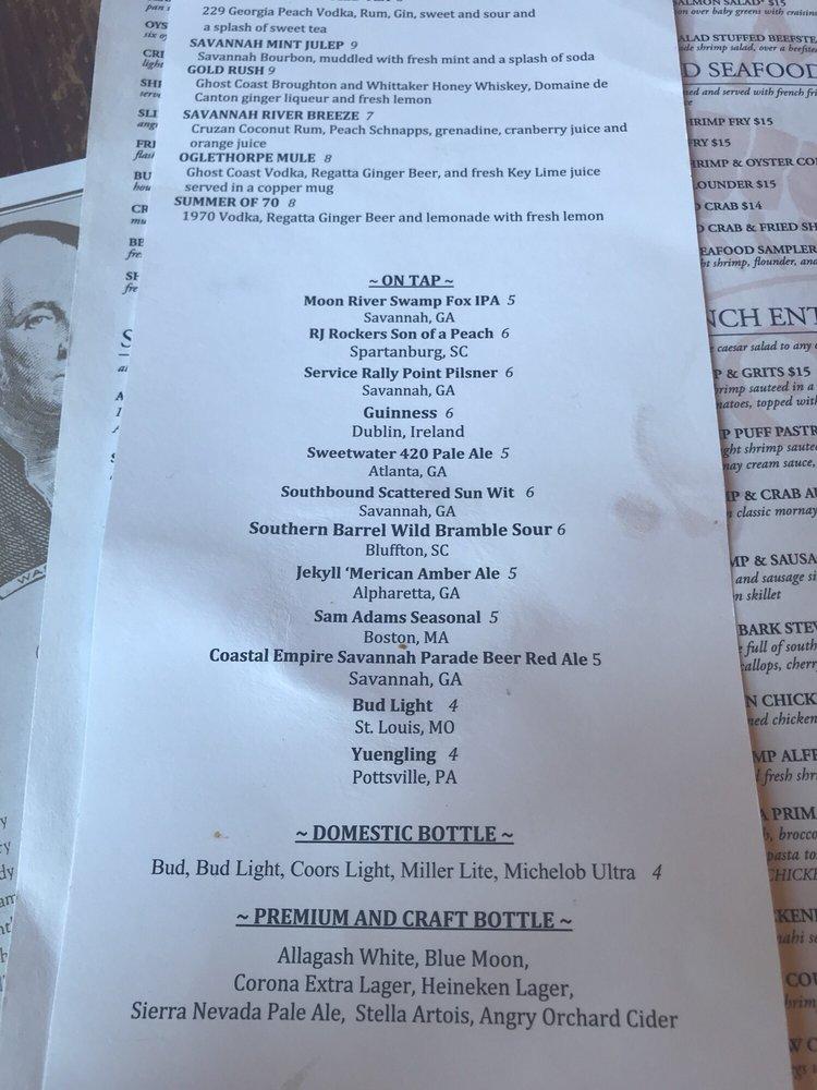 Menu at The Shrimp Factory restaurant, Savannah
