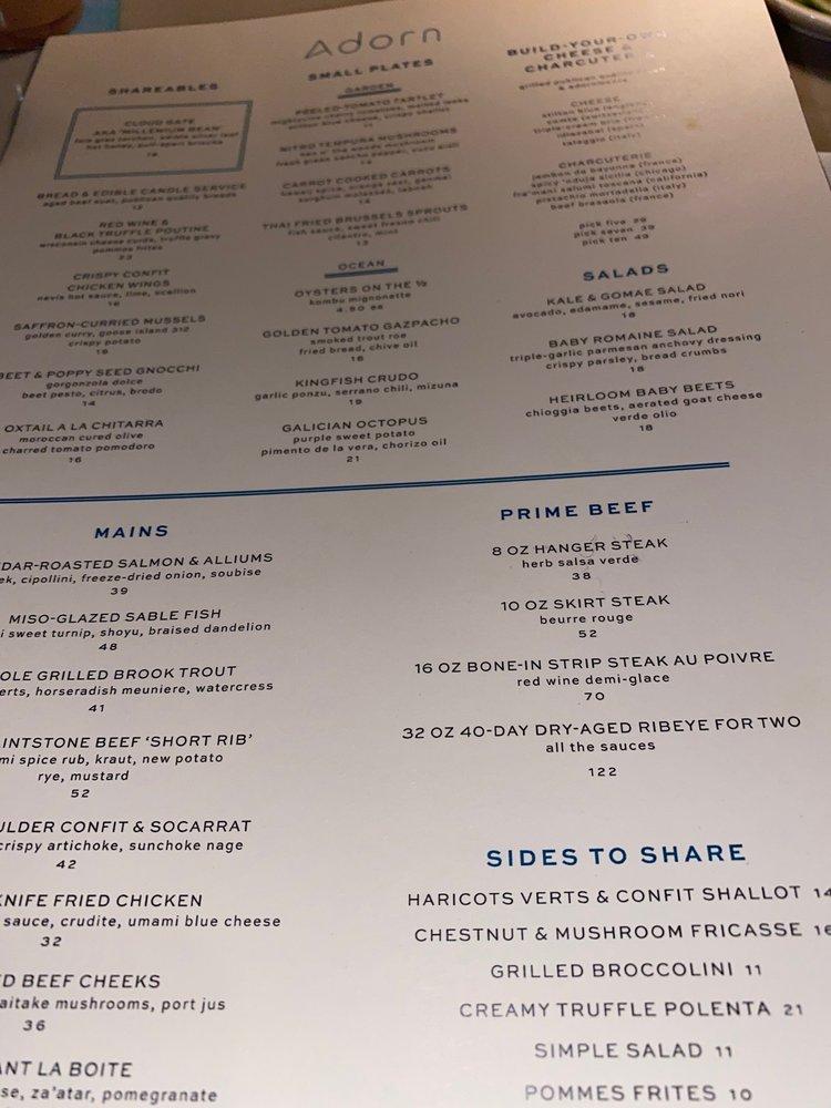 Menu at Adorn Bar & Restaurant, Chicago
