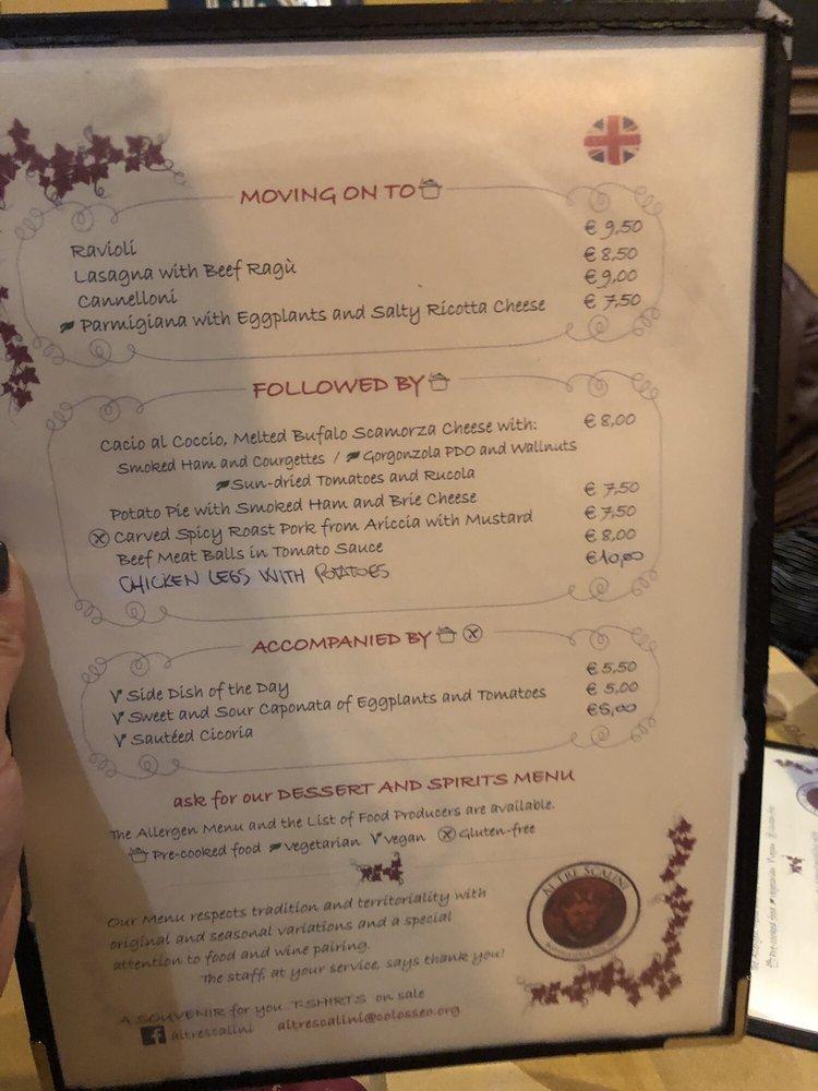 Menu at Ai Tre Scalini pub & bar, Rome, Via Panisperna