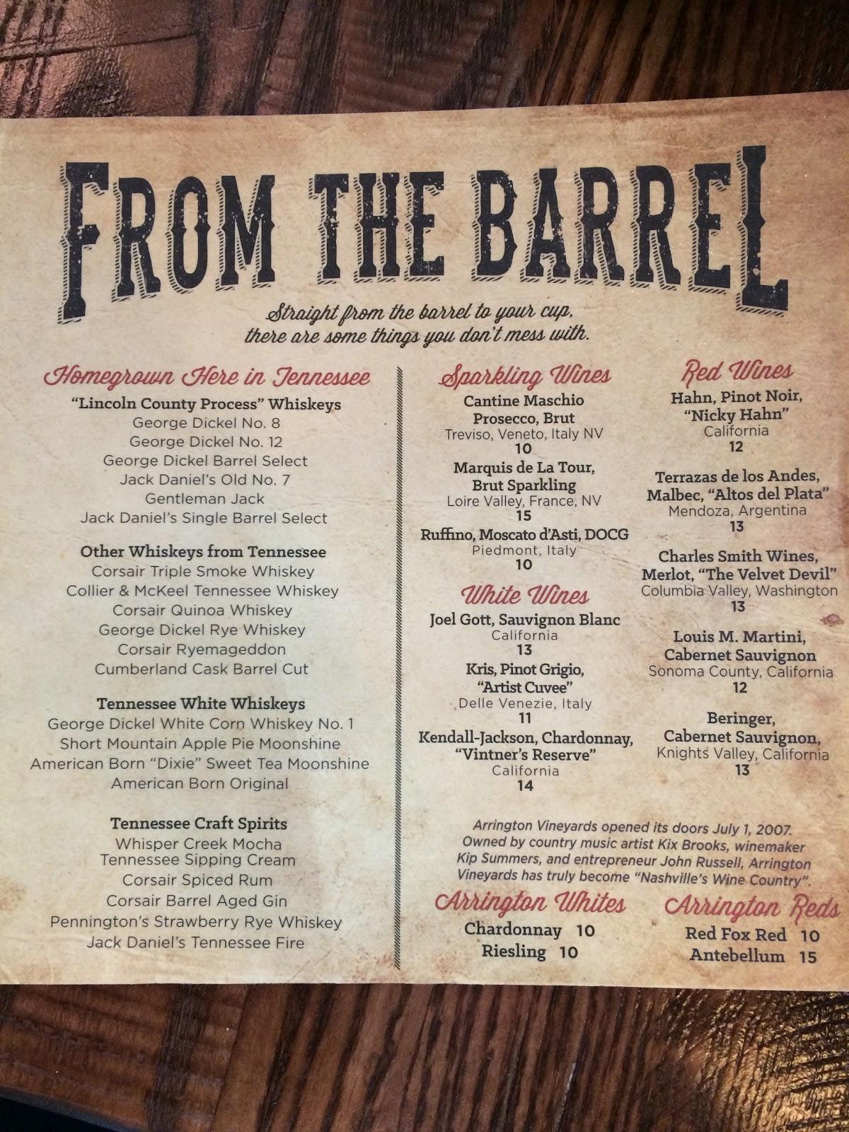 Menu at Barlines at Omni Nashville Hotel, Nashville
