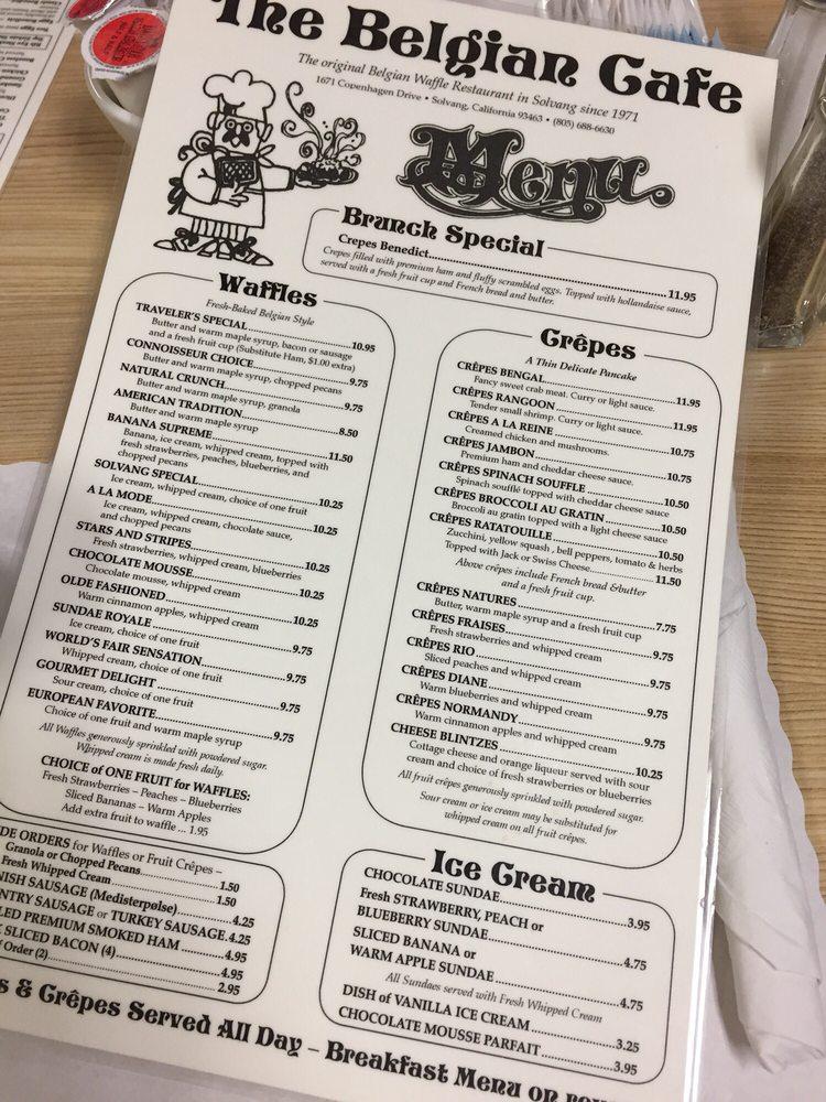 Menu at Belgian Cafe, Solvang