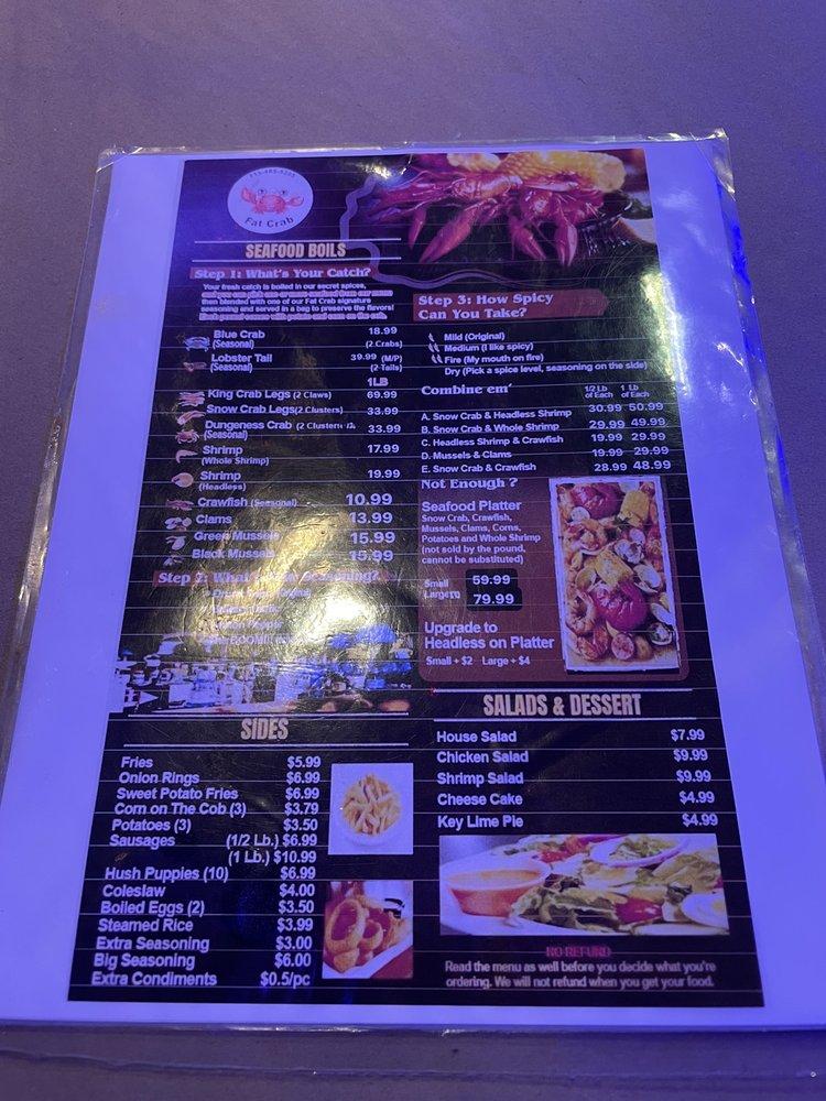 Menu at Fat Crab restaurant, Houston