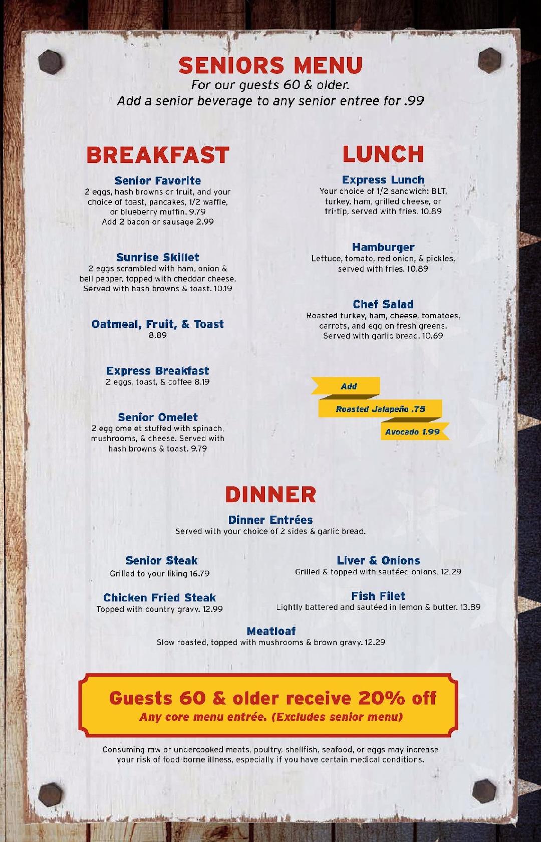 Menu at Generals Cafe & Grill, Delano