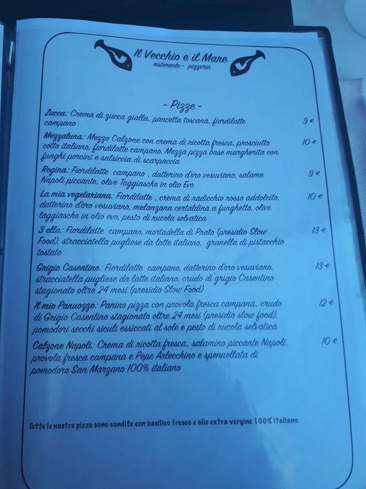 Menu da Il Vecchio e il Mare ristorante, Firenze, Via Vincenzo Gioberti