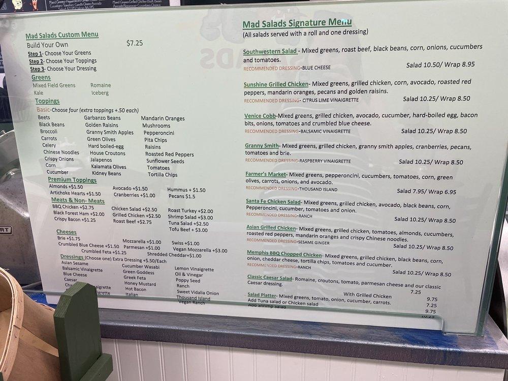Menu at Mad Salads restaurant, Venice