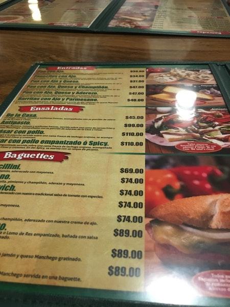 Menu at Messina's pizzeria, Merida, Calle 70 #635