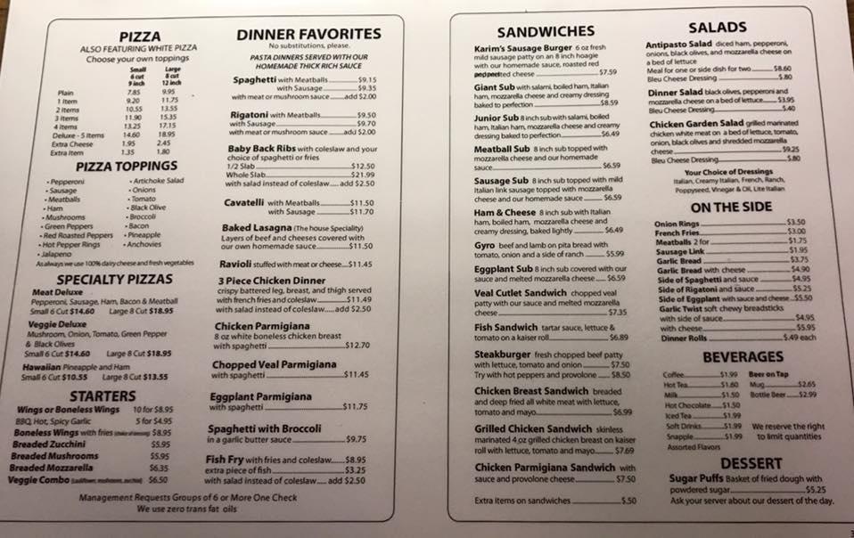 Menu at Reddi's Pizza Parlor pizzeria, Maple Heights