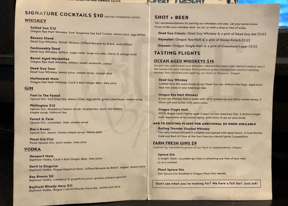 Menu at Rogue Pier 39 Public House, Astoria