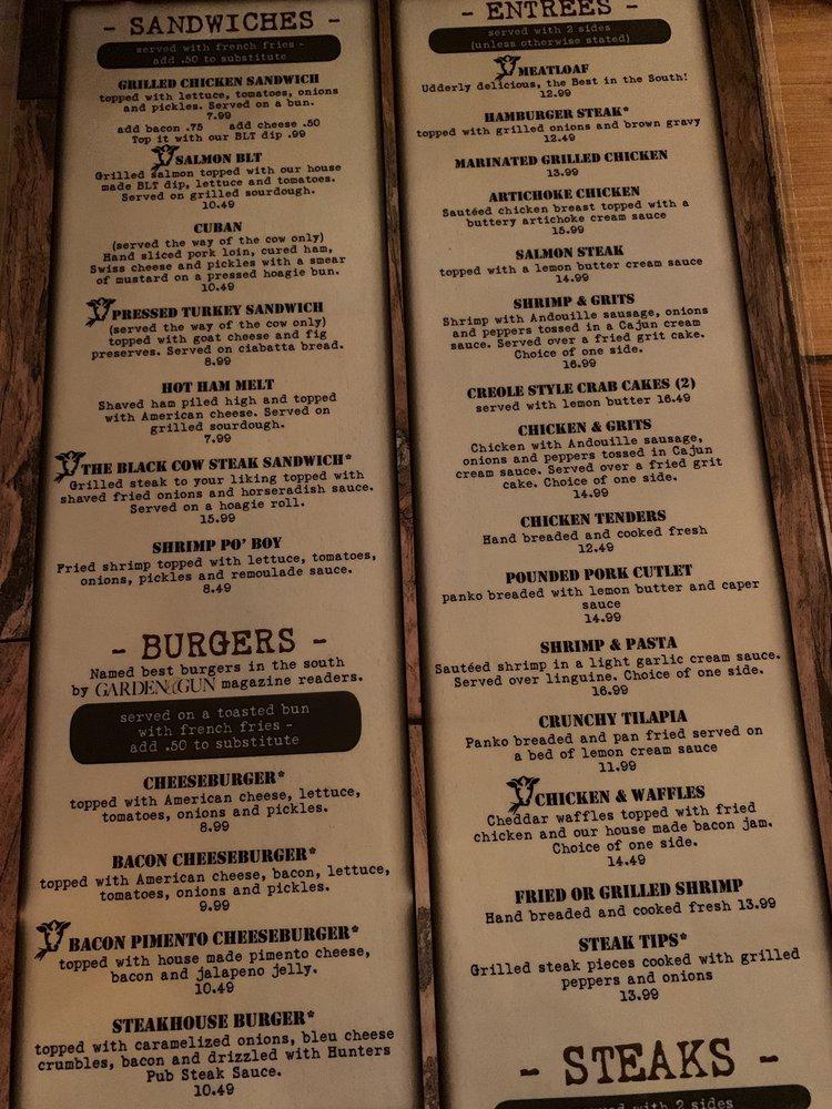 Menu at The Black Cow steakhouse, Columbus