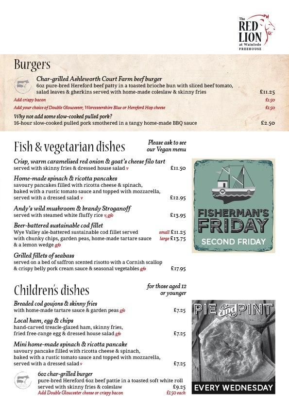 Menu at The Red Lion pub & bar, Norton, Wainlode Ln