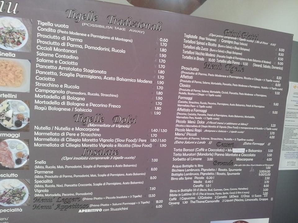 Menu at Tigella EMILIA pub & bar, Siena