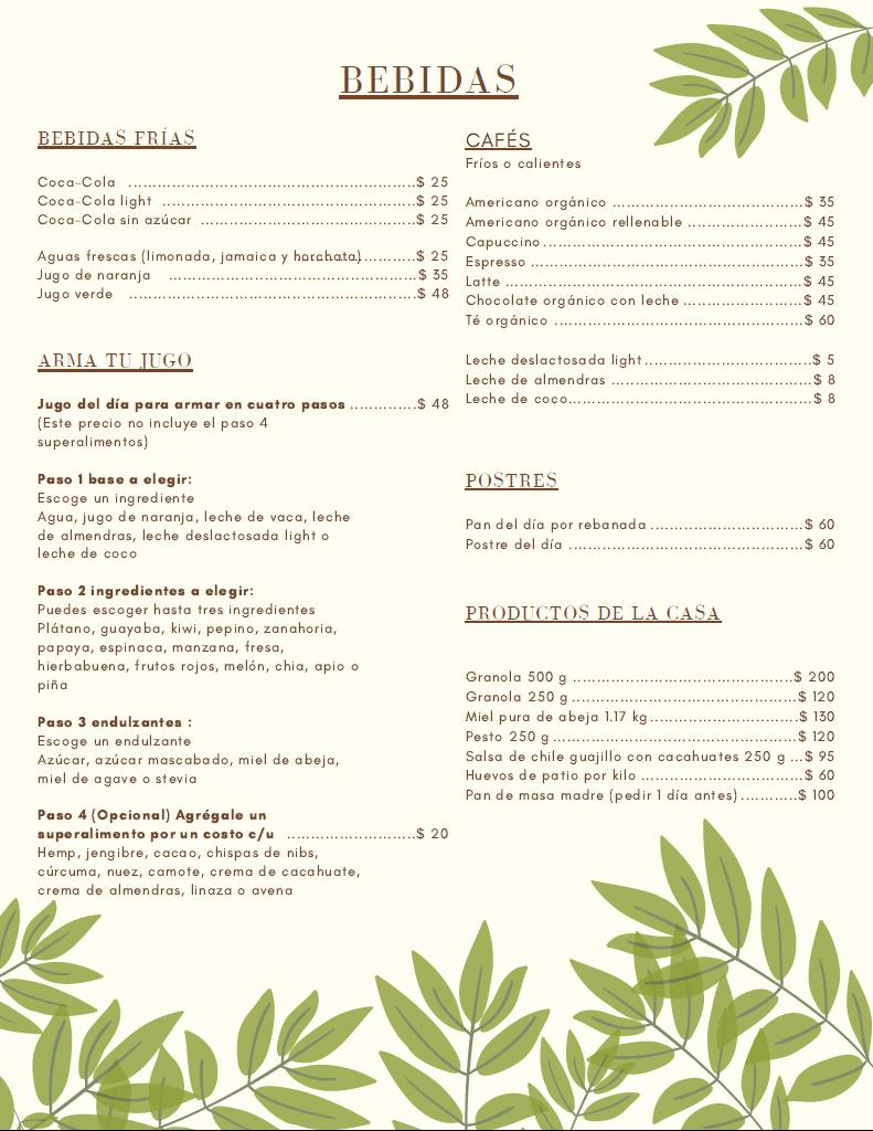 Carta de Vida Mía Restaurante Mid., Merida