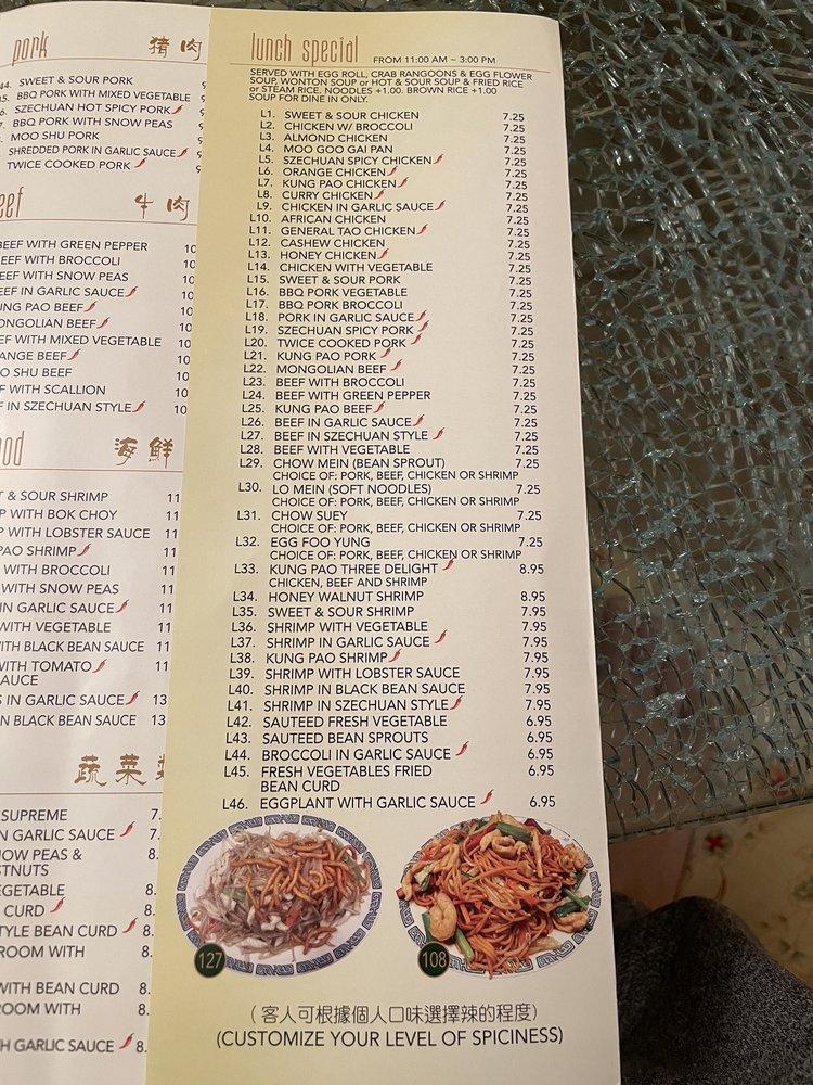 Menu at Wang's Chinese Cuisine restaurant, Cathedral City