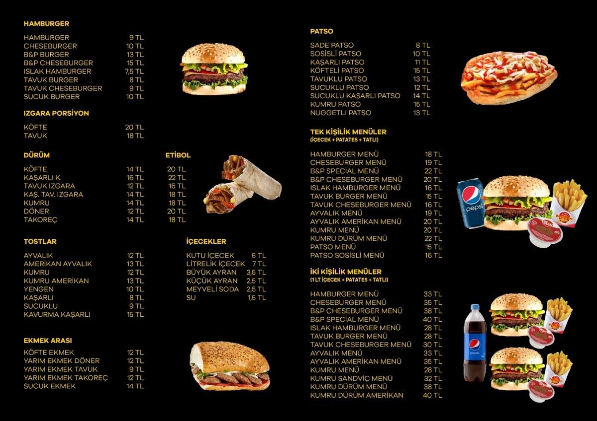 Menu at Burger patso, Turkey