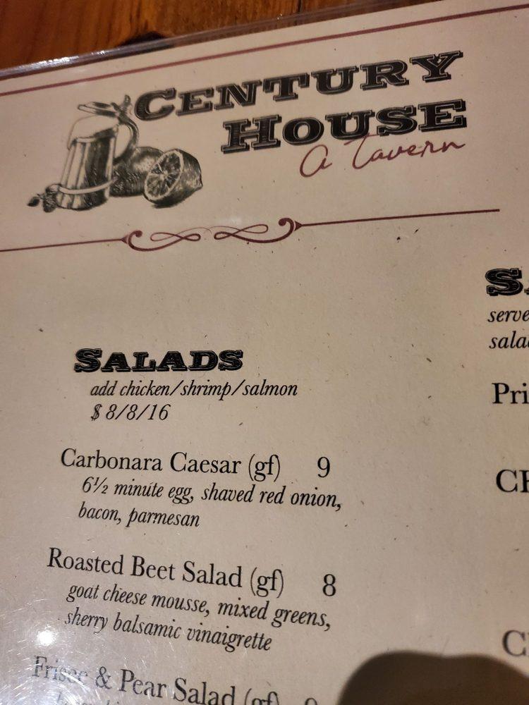 Menu at Century House pub & bar, Woodstock
