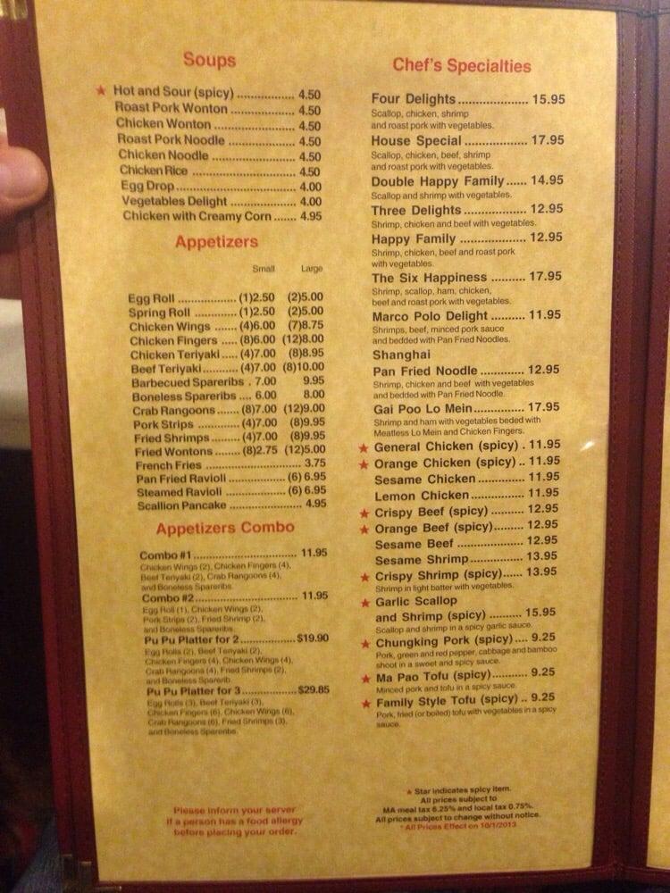 Menu at China Palace restaurant, Sandwich