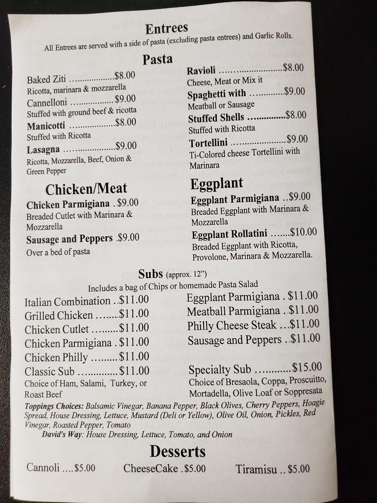 Menu at Corelli’s Pantry pizzeria, Clermont