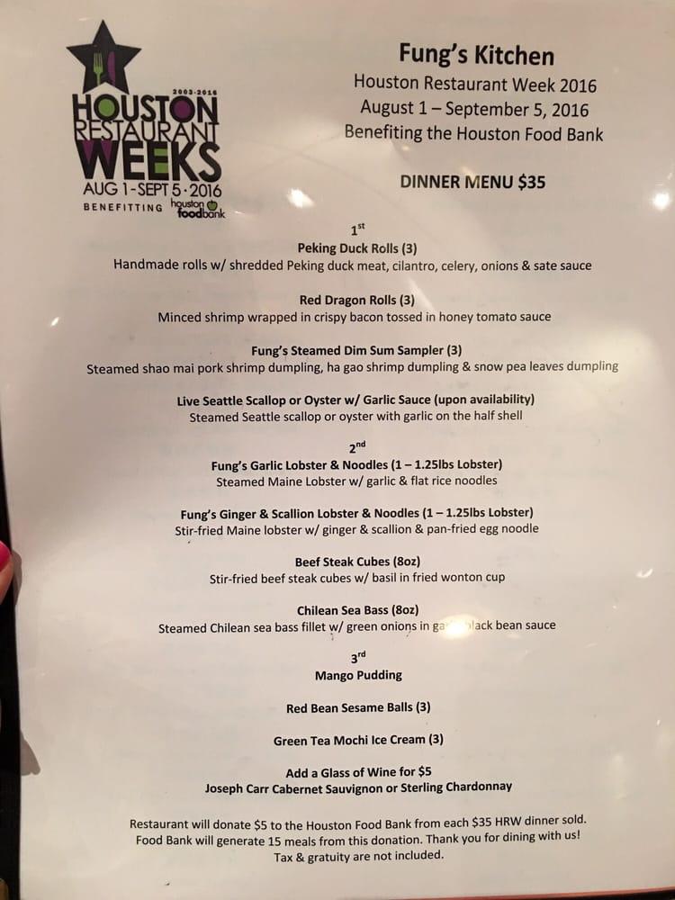 Menu at Fung's Kitchen restaurant, Houston