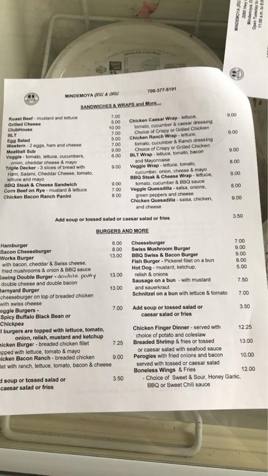 Menu at Mindemoya Grill fast food, Mindemoya