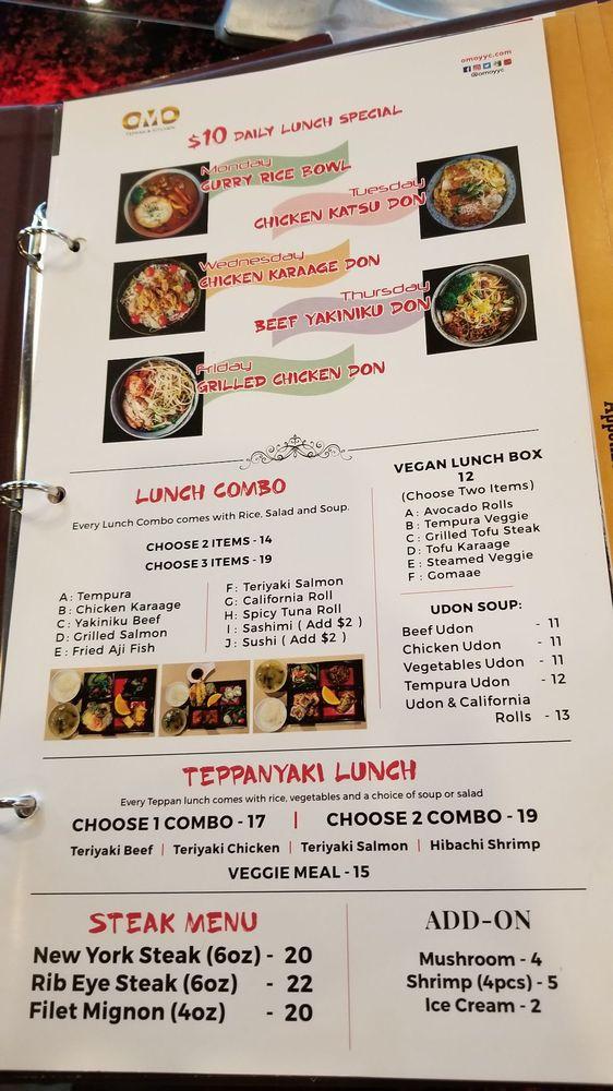 Menu at OMO Teppan and Kitchen restaurant, Calgary, Macleod Trail SW