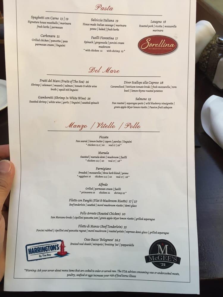 Menu at Sorellina restaurant, Traverse City, 250 E Front St Suite 110
