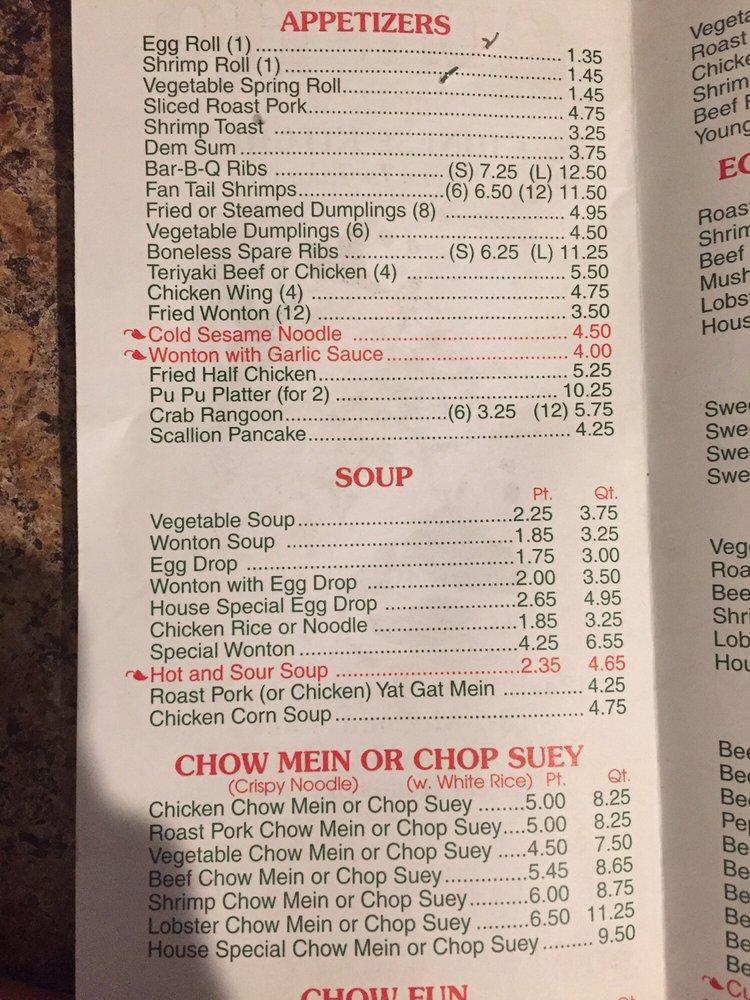 Menu at Sun Ho Chinese Restaurant, Glen Head